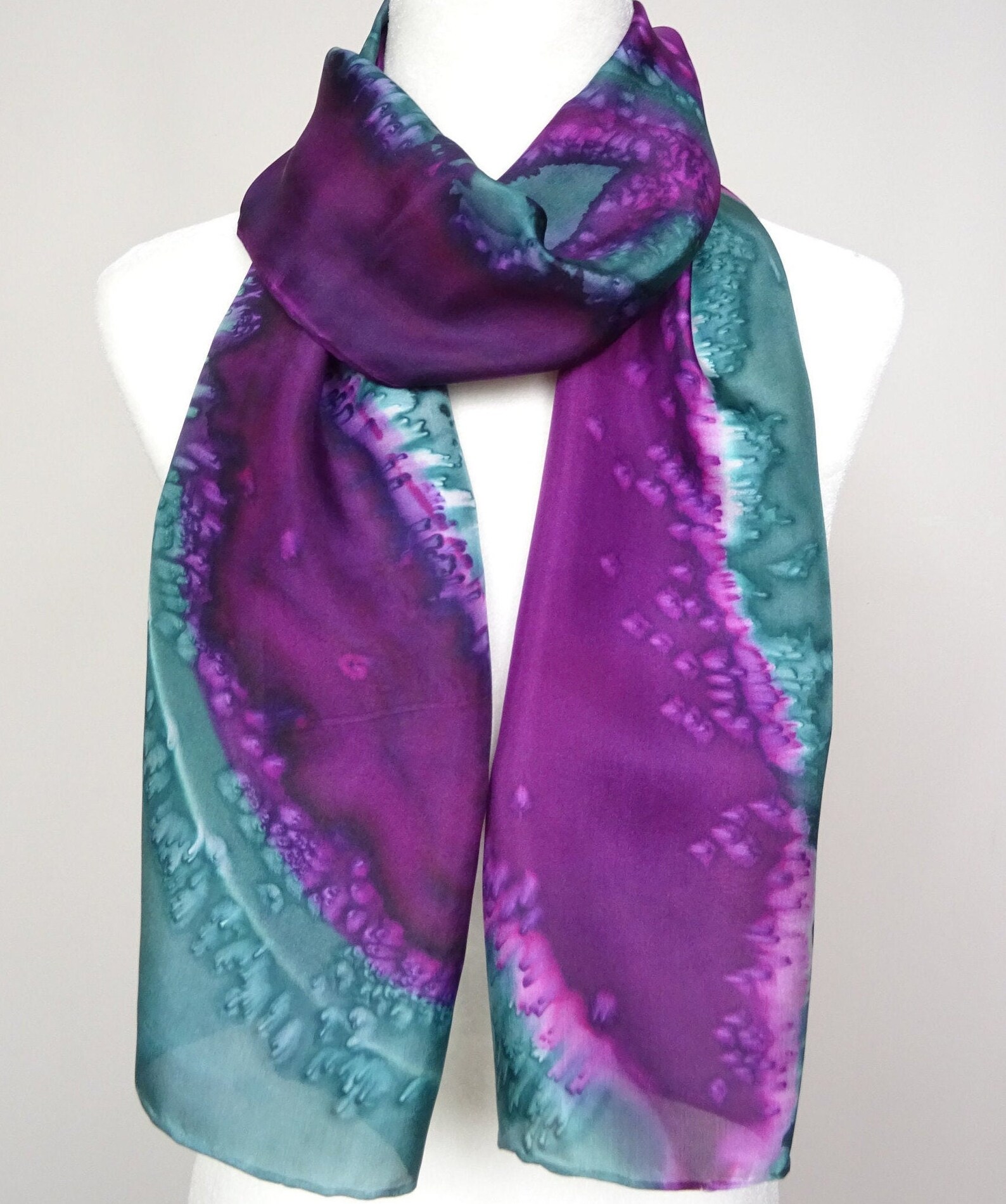 Purple Silk Scarf. Hand Painted Purple and Green Silk Scarf. - Etsy