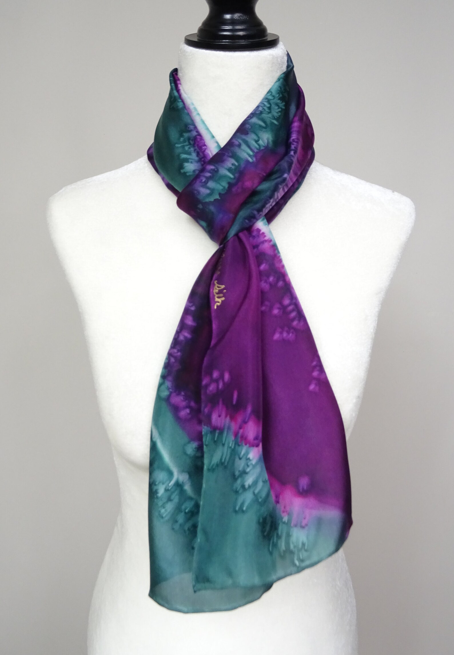 Purple Silk Scarf. Hand Painted Purple and Green Silk Scarf. | Etsy