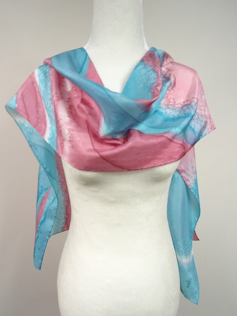 Hand Painted Pink and Blue Silk Scarf - Etsy