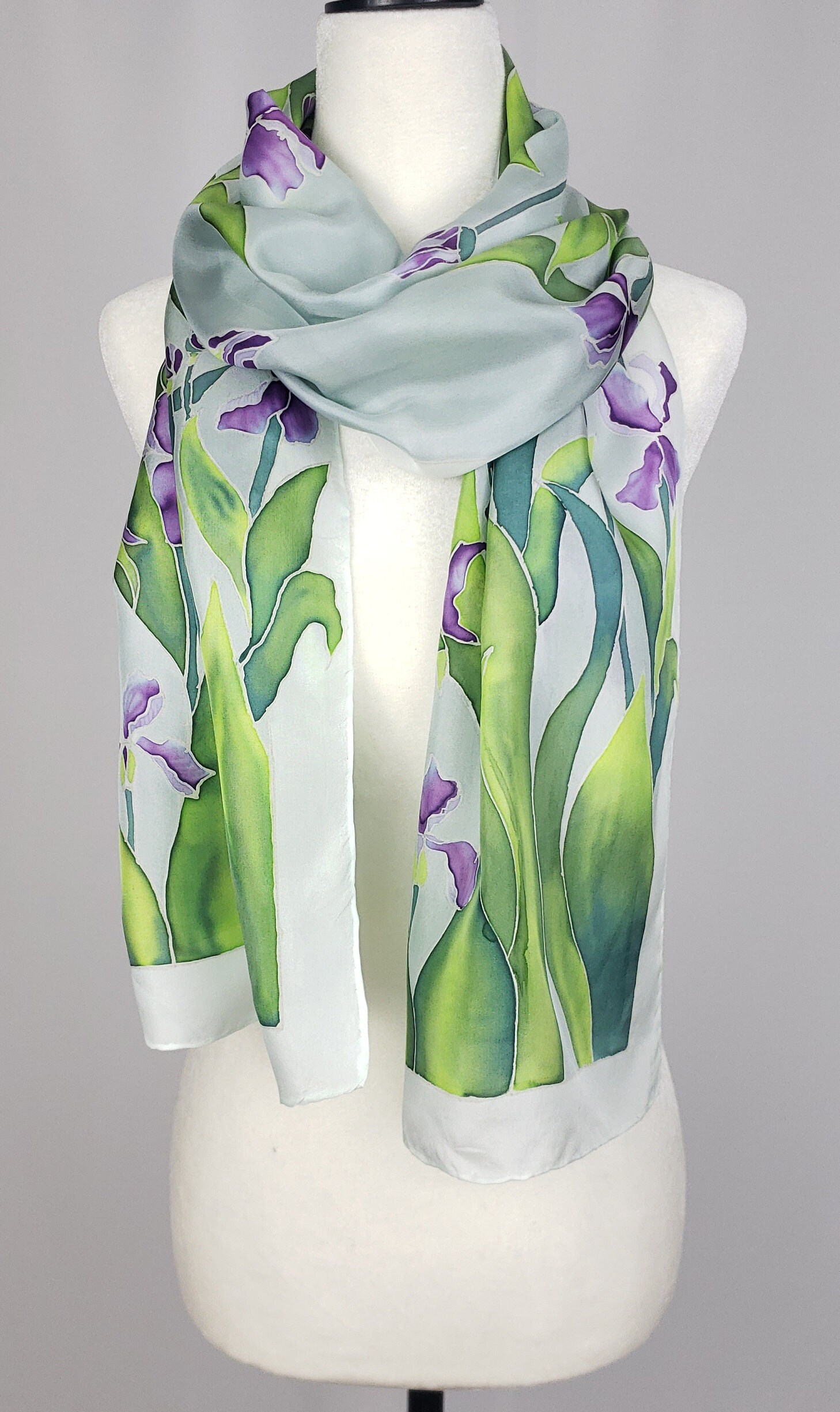 Hand Painted Purple Irises Silk Scarf - Etsy Canada