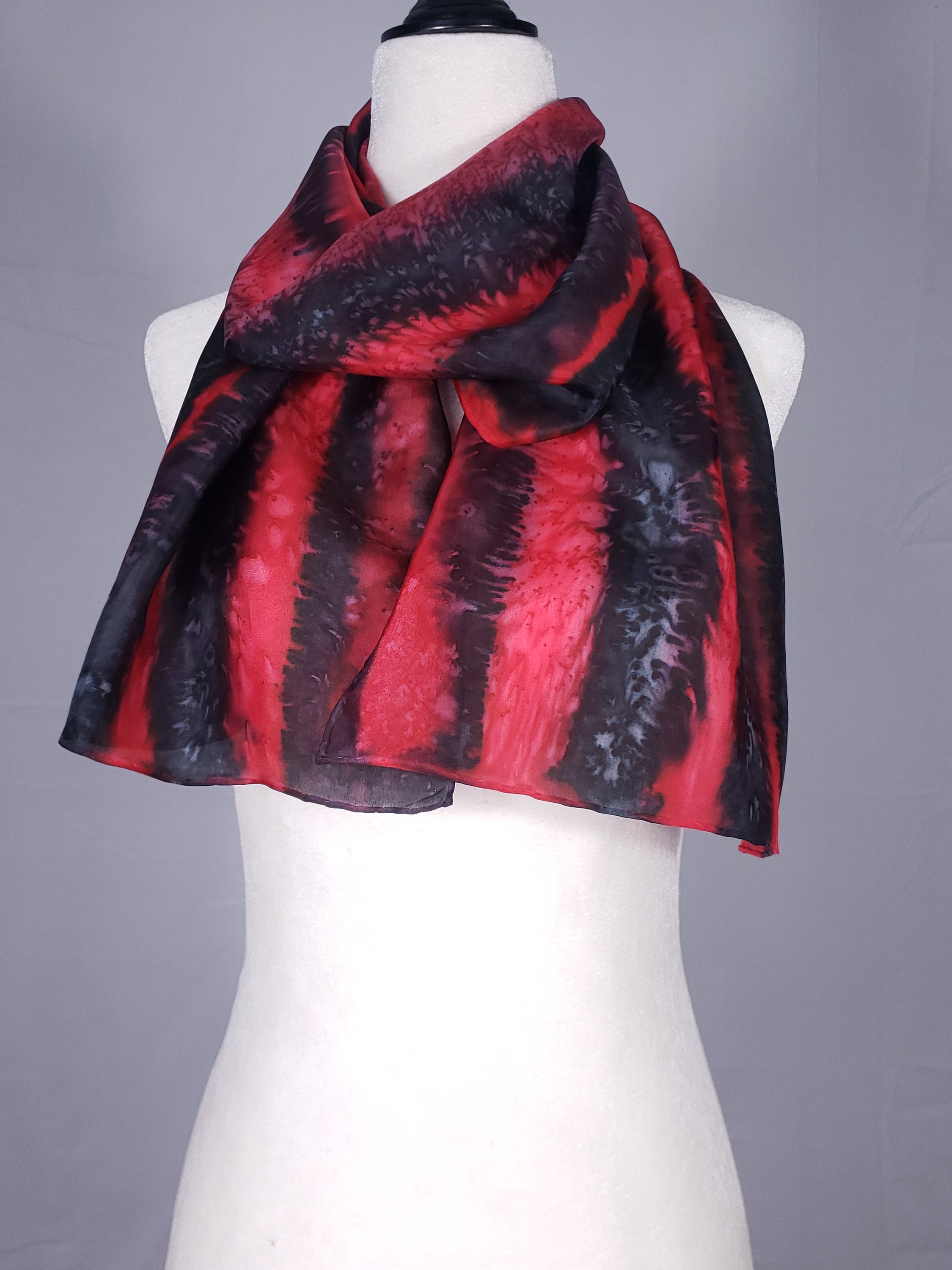 Hand Painted Red and Black Silk Scarf - Etsy