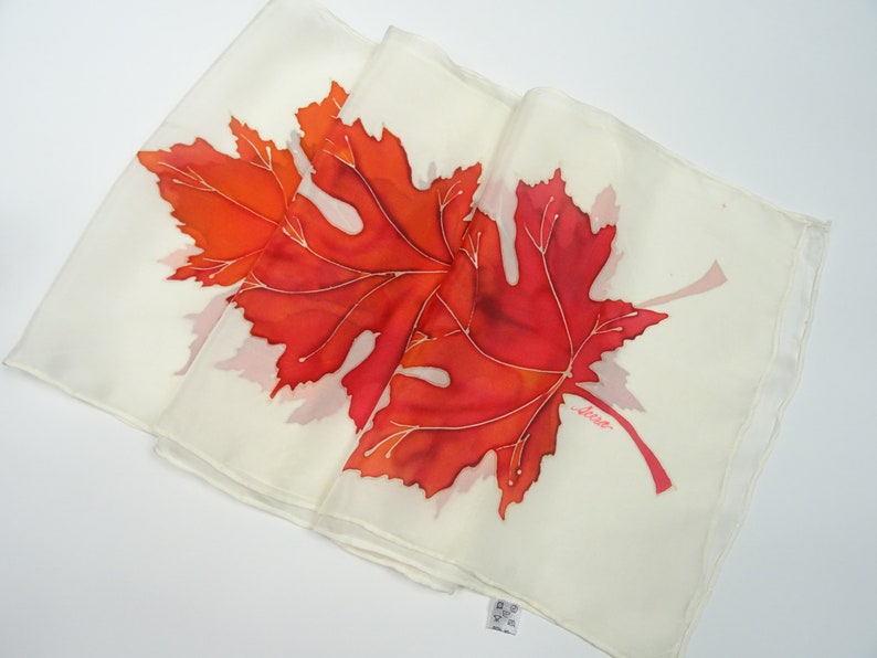 Hand Painted Canadian Red Maple Leaves Silk Scarf | Etsy Canada