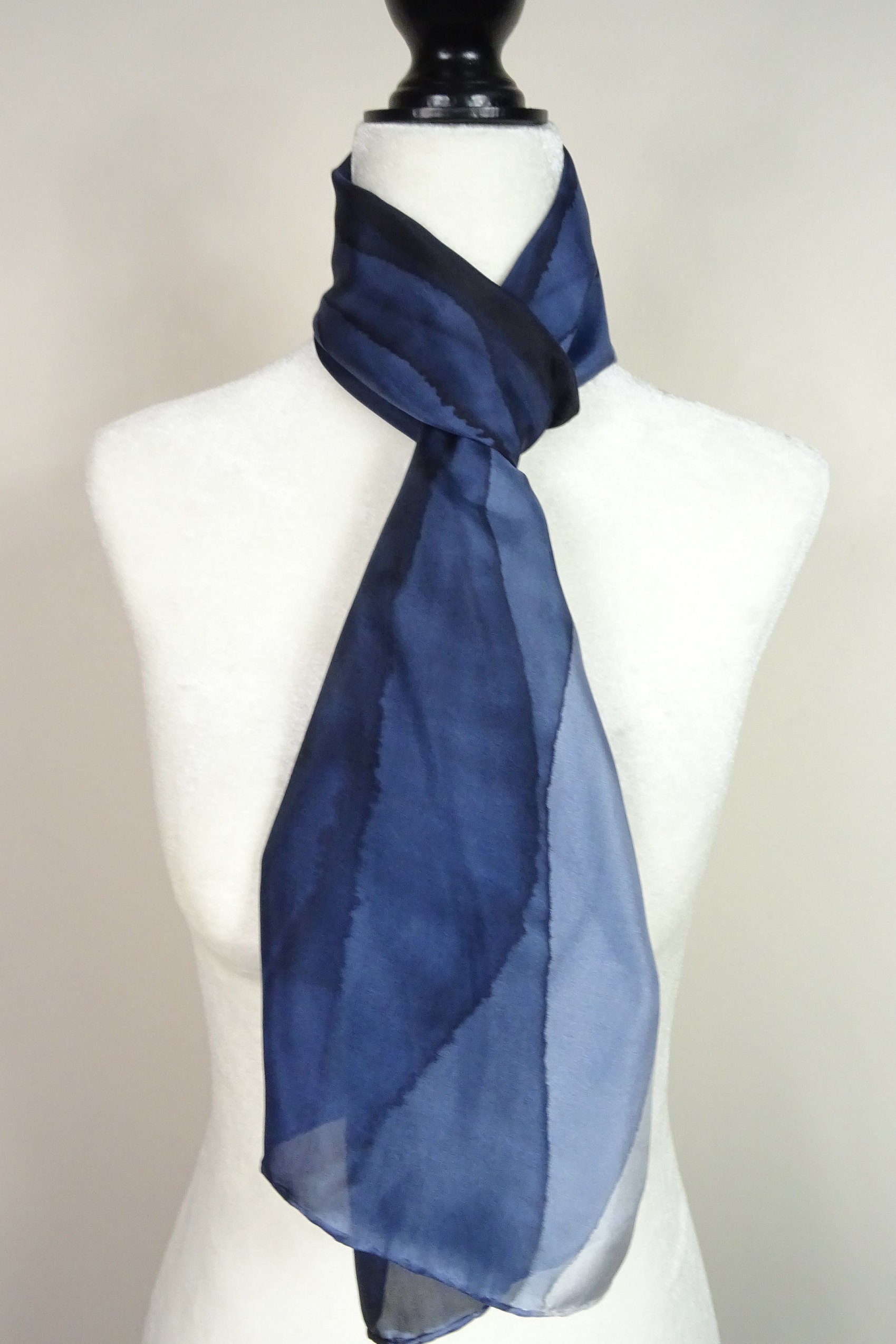 Navy Blue Silk Scarf. Hand Painted Navy Blue Ombre Silk Scarf. | Etsy