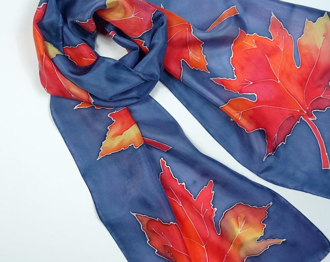 Hand Painted Canadian Red Maple Leaves Silk Scarf - Etsy Canada
