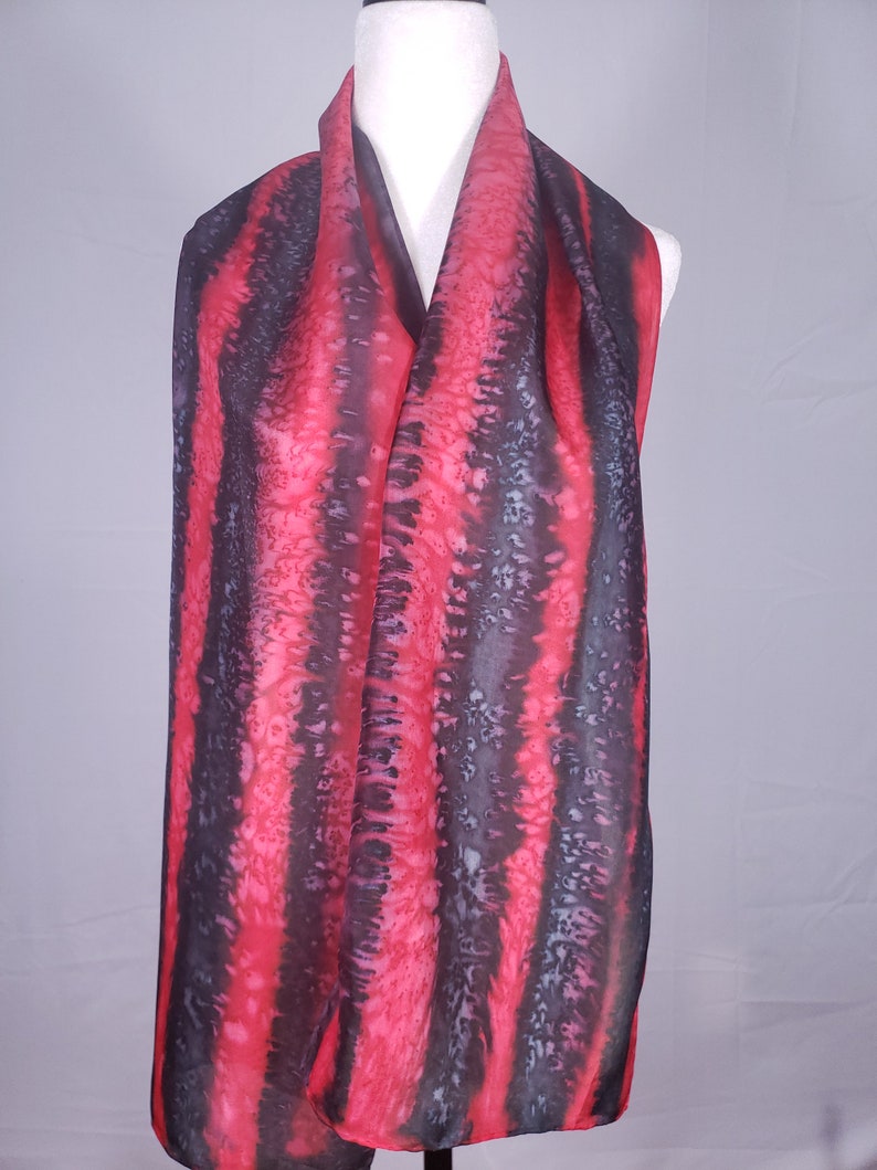 Hand Painted Red and Black Silk Scarf - Etsy