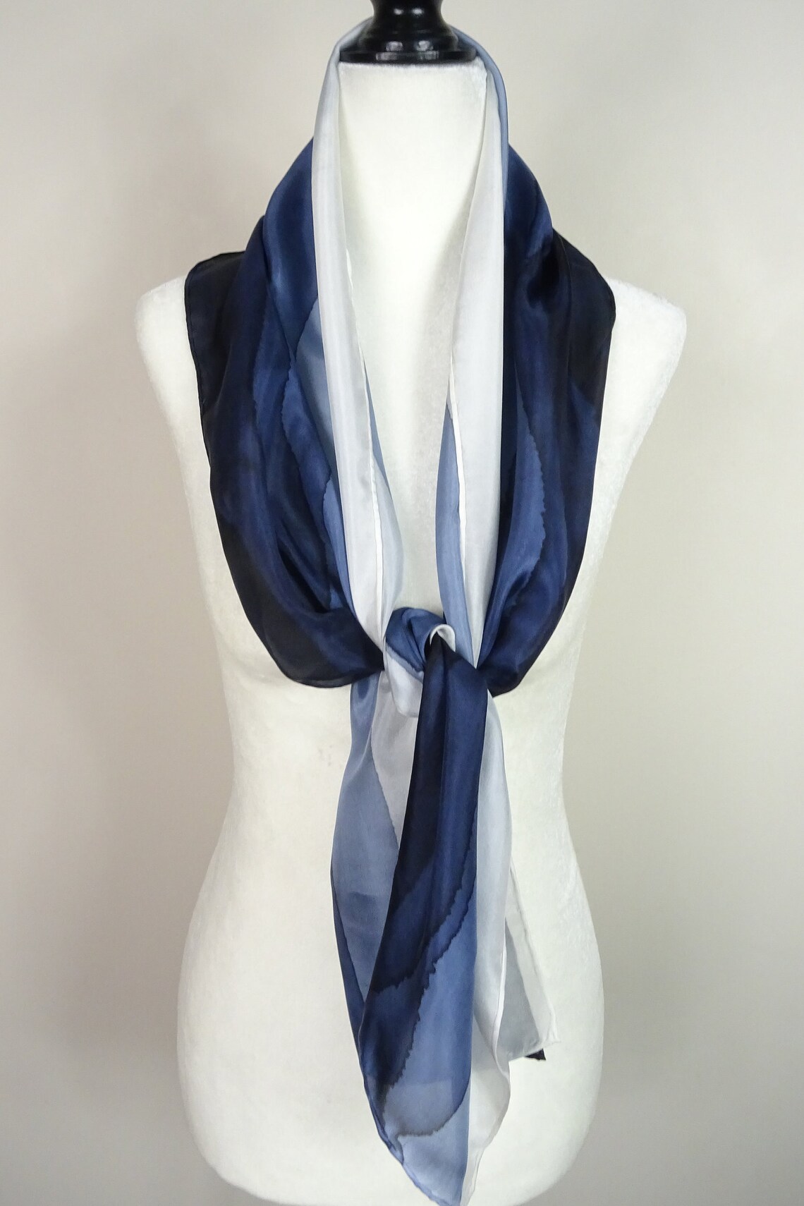 Navy Blue Silk Scarf. Hand Painted Navy Blue Ombre Silk Scarf. | Etsy