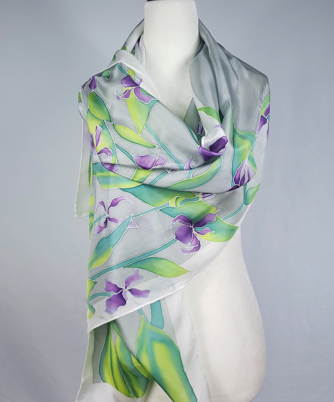 Hand Painted Purple Irises Silk Scarf - Etsy