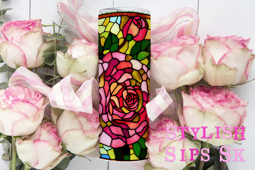 Stained Glass Roses 20 Oz Skinny Tumbler With Straw and Lid - Etsy