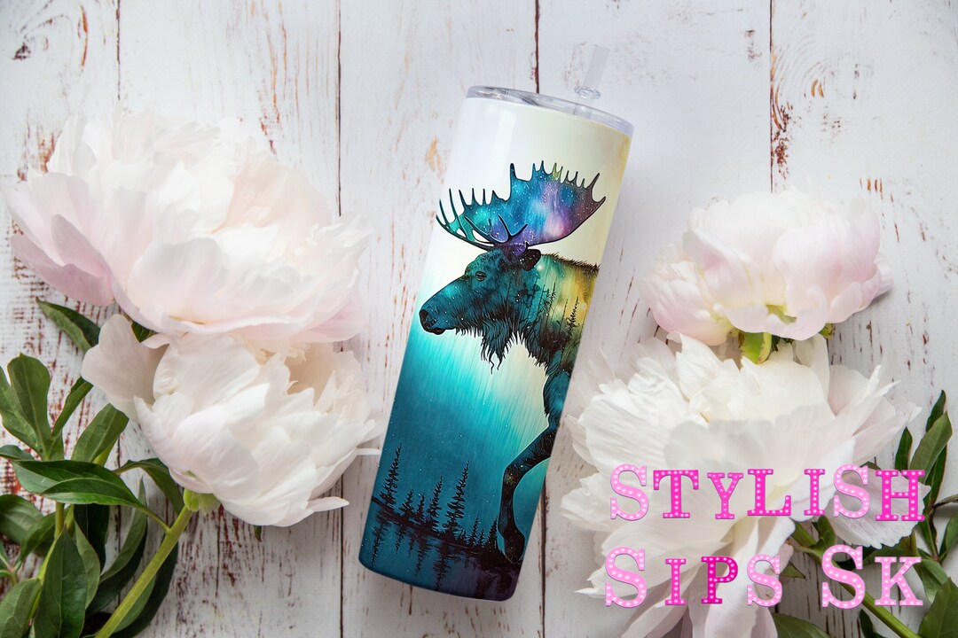 Alcohol Ink Moose 20 Oz Skinny Tumbler With Straw and Lid - Etsy