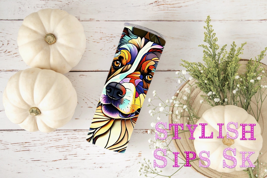 Stained Glass Australian Shepherd 20 Oz Skinny Tumbler With Straw and ...