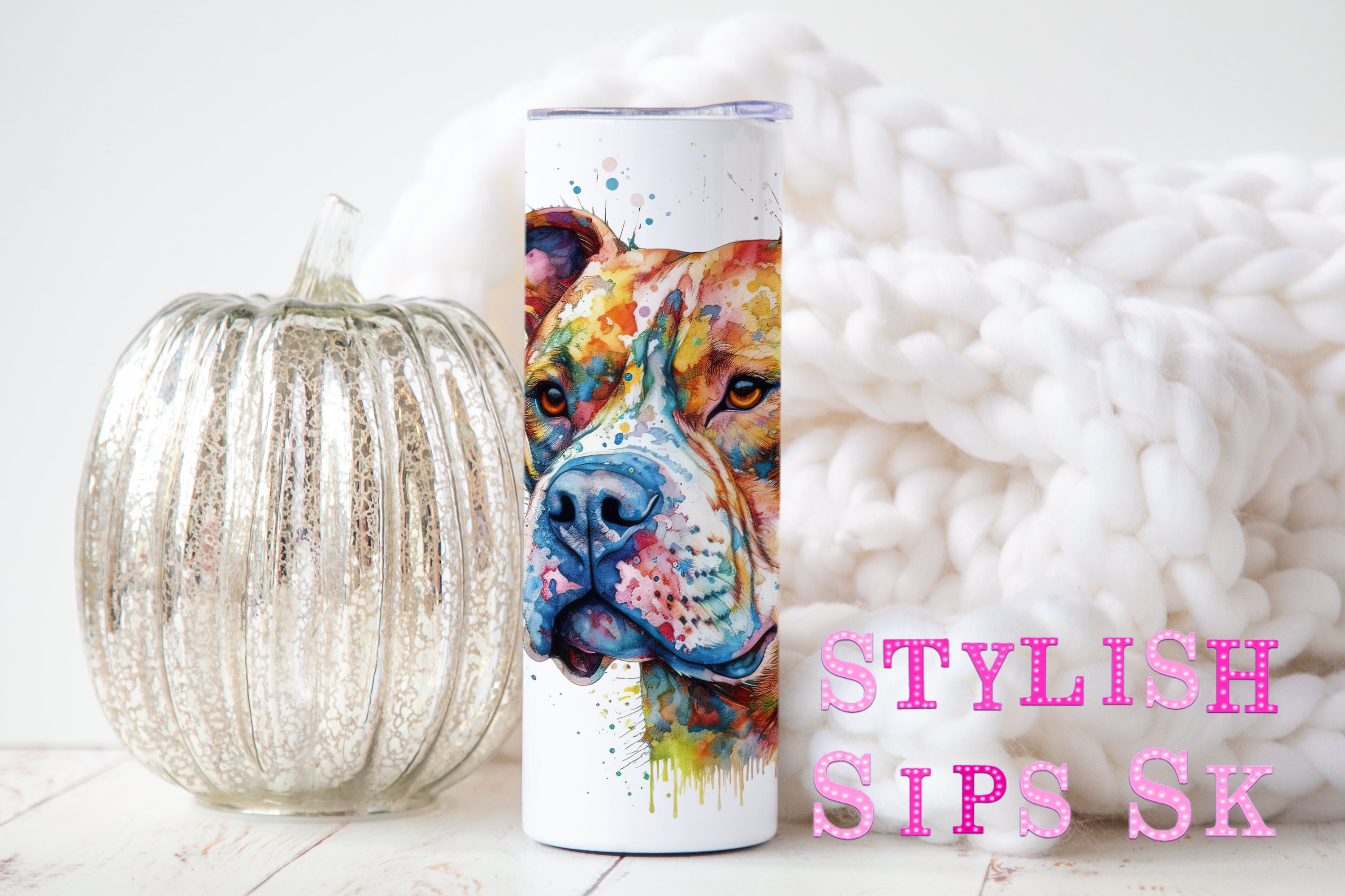 Alcohol Ink American Bully 20 Oz Skinny Tumbler With Straw and Lid - Etsy