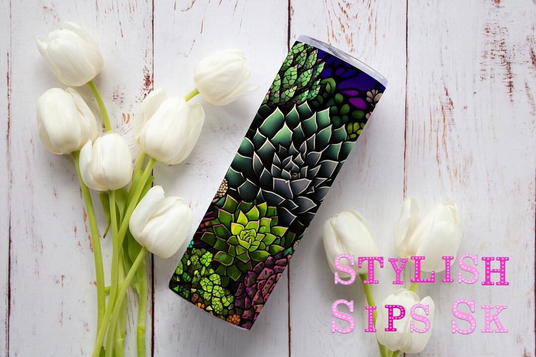 Stained Glass Succulents 20 Oz Skinny Tumbler With Straw and Lid - Etsy