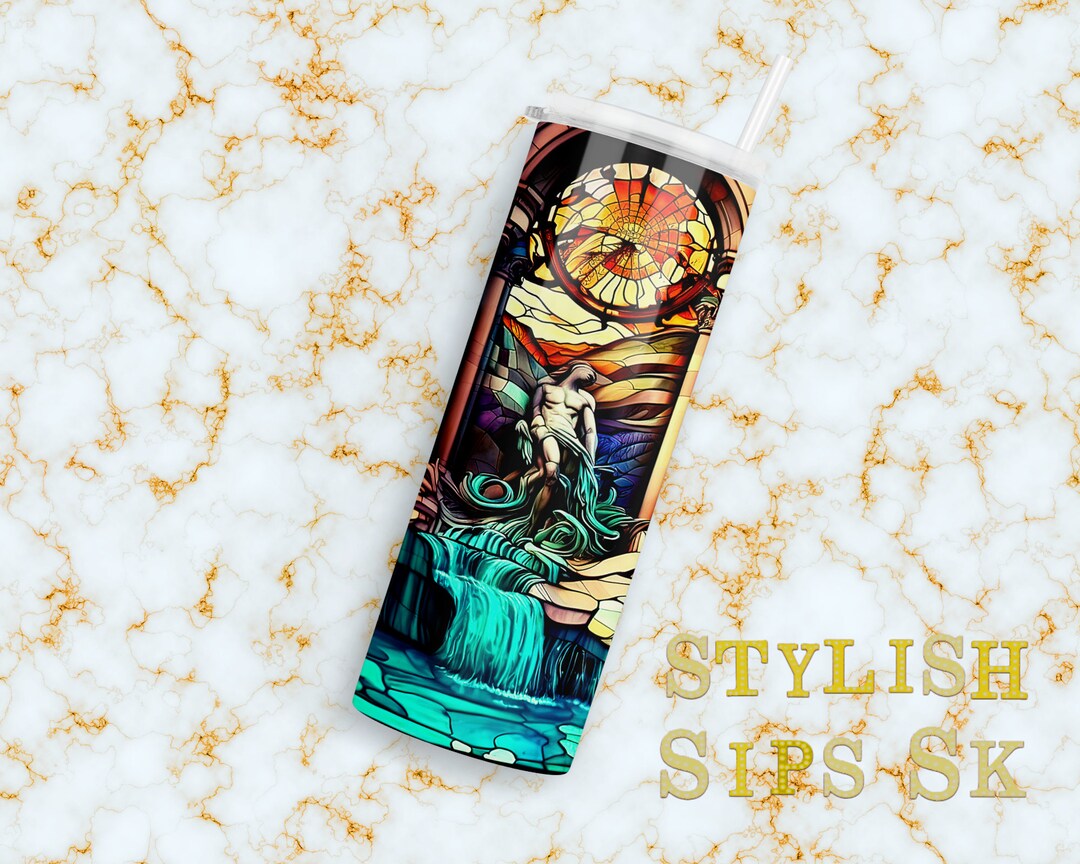Stained Glass Trevi Fountain 20 Oz Skinny Tumbler With Straw and Lid - Etsy