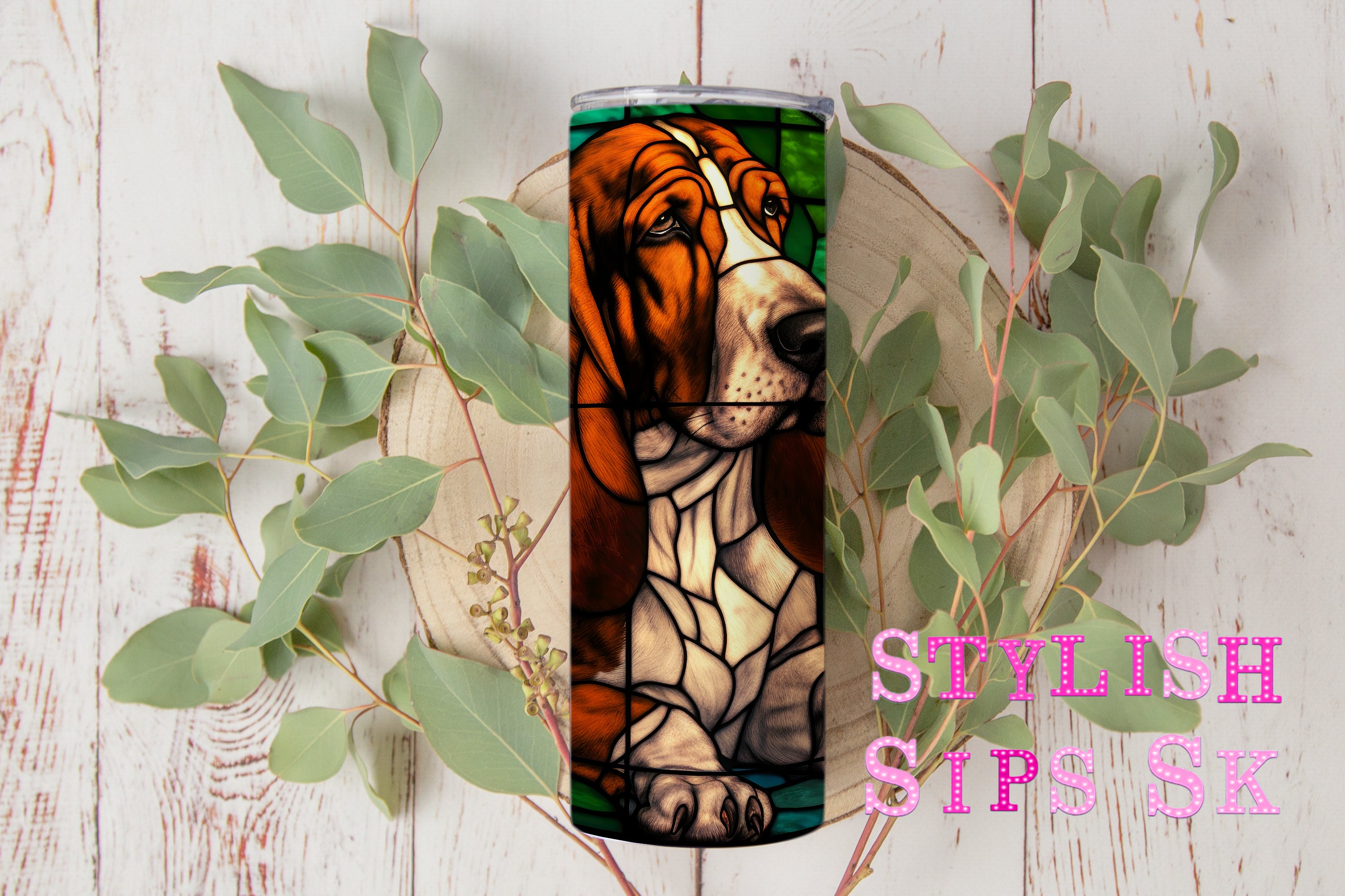 Stained Glass Basset Hound 20 Oz Skinny Tumbler With Straw and Lid - Etsy