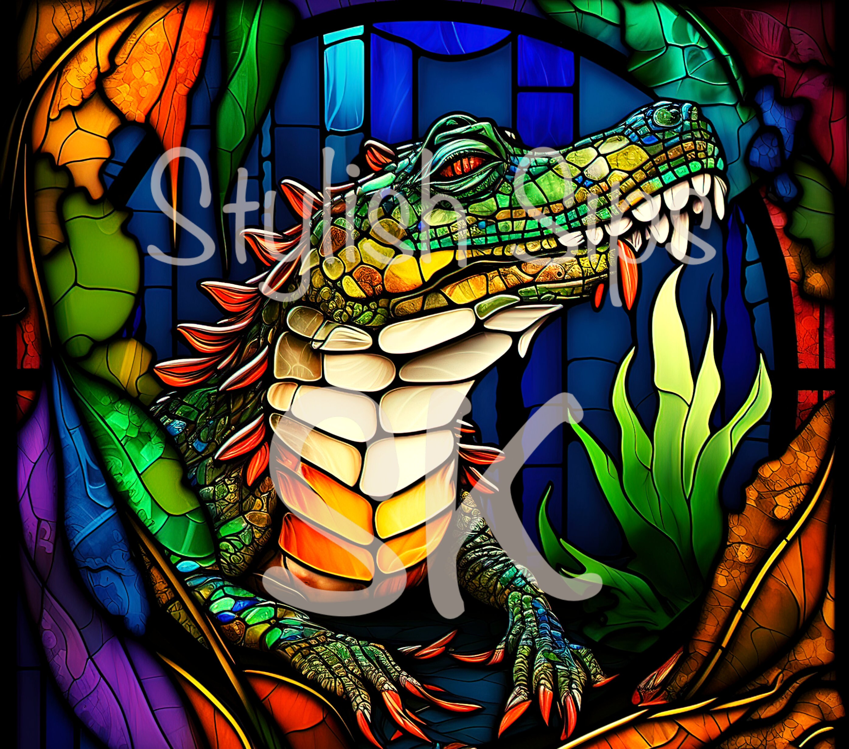 Stained Glass Alligator 20 Oz Skinny Tumbler With Straw and Lid - Etsy