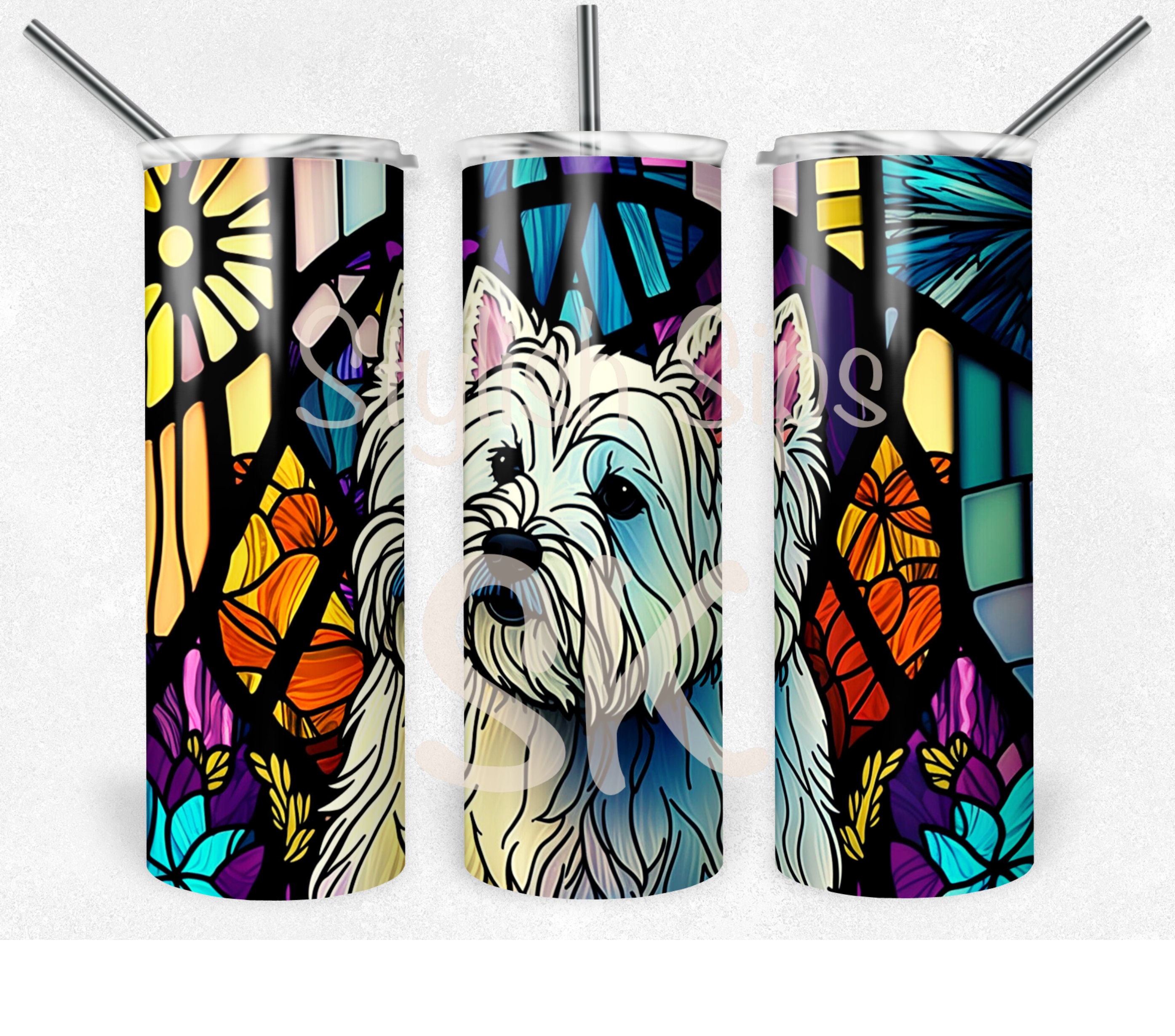 Stained Glass Westie 20 Oz Skinny Tumbler With Straw and Lid - Etsy
