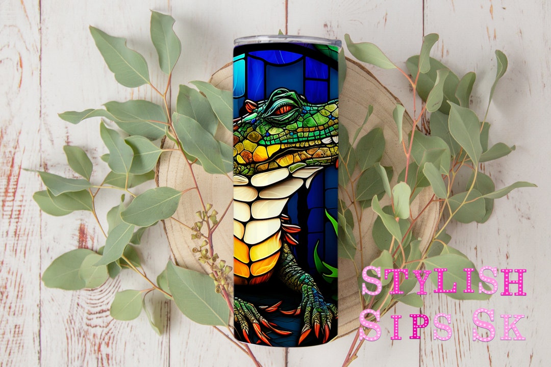 Stained Glass Alligator 20 Oz Skinny Tumbler With Straw and Lid - Etsy