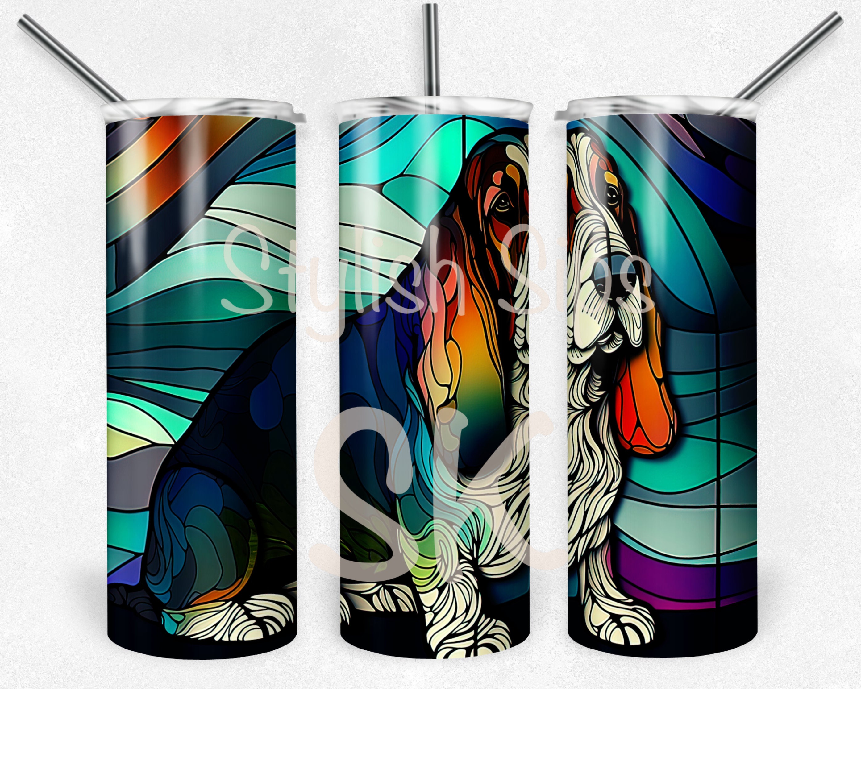 Stained Glass Basset Hound 20 Oz Skinny Tumbler With Straw and Lid - Etsy