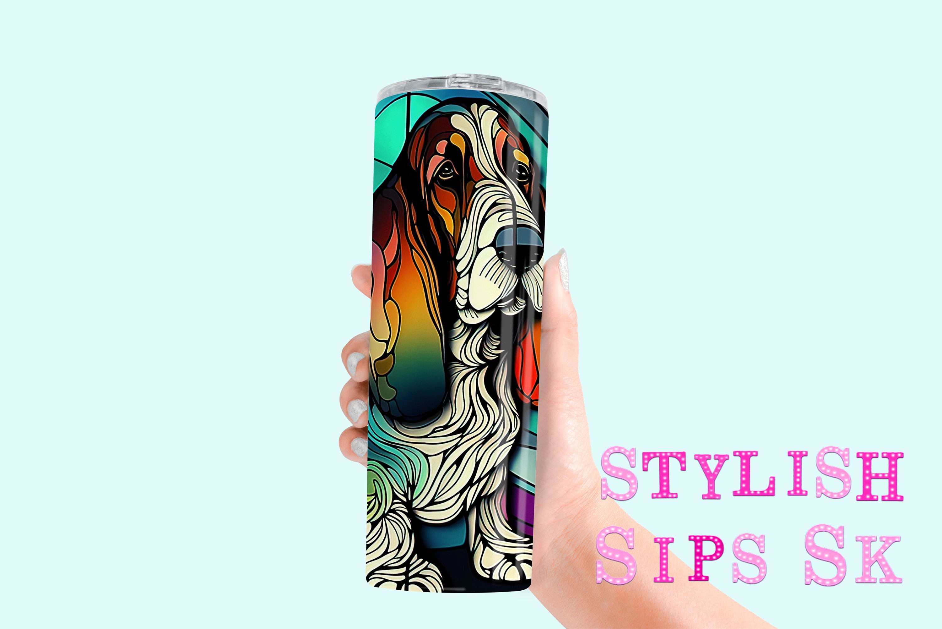 Stained Glass Basset Hound 20 Oz Skinny Tumbler With Straw and Lid - Etsy