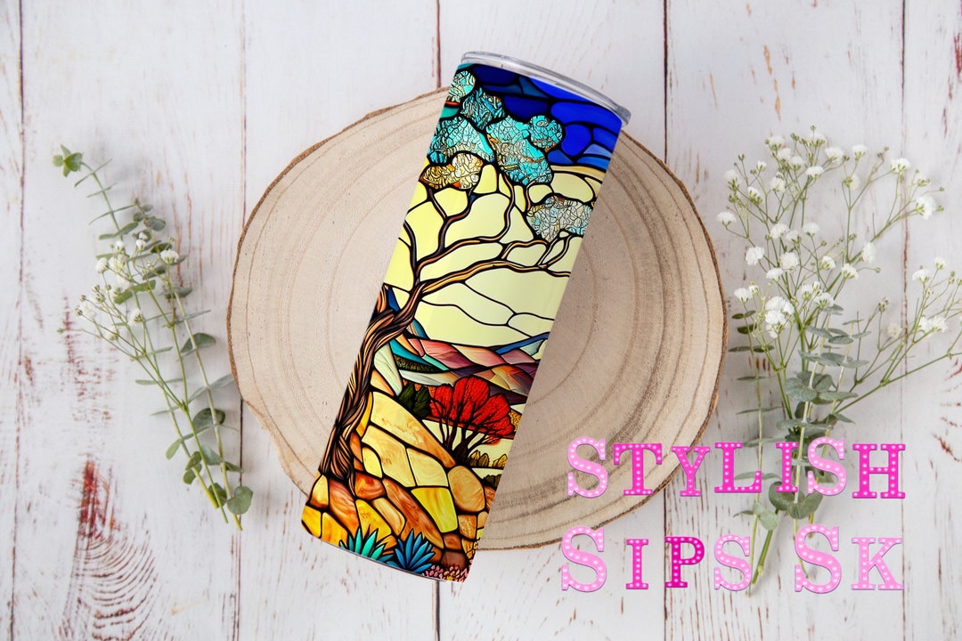 Stained Glass Desert Scene 20 Oz Skinny Tumbler With Straw and Lid - Etsy