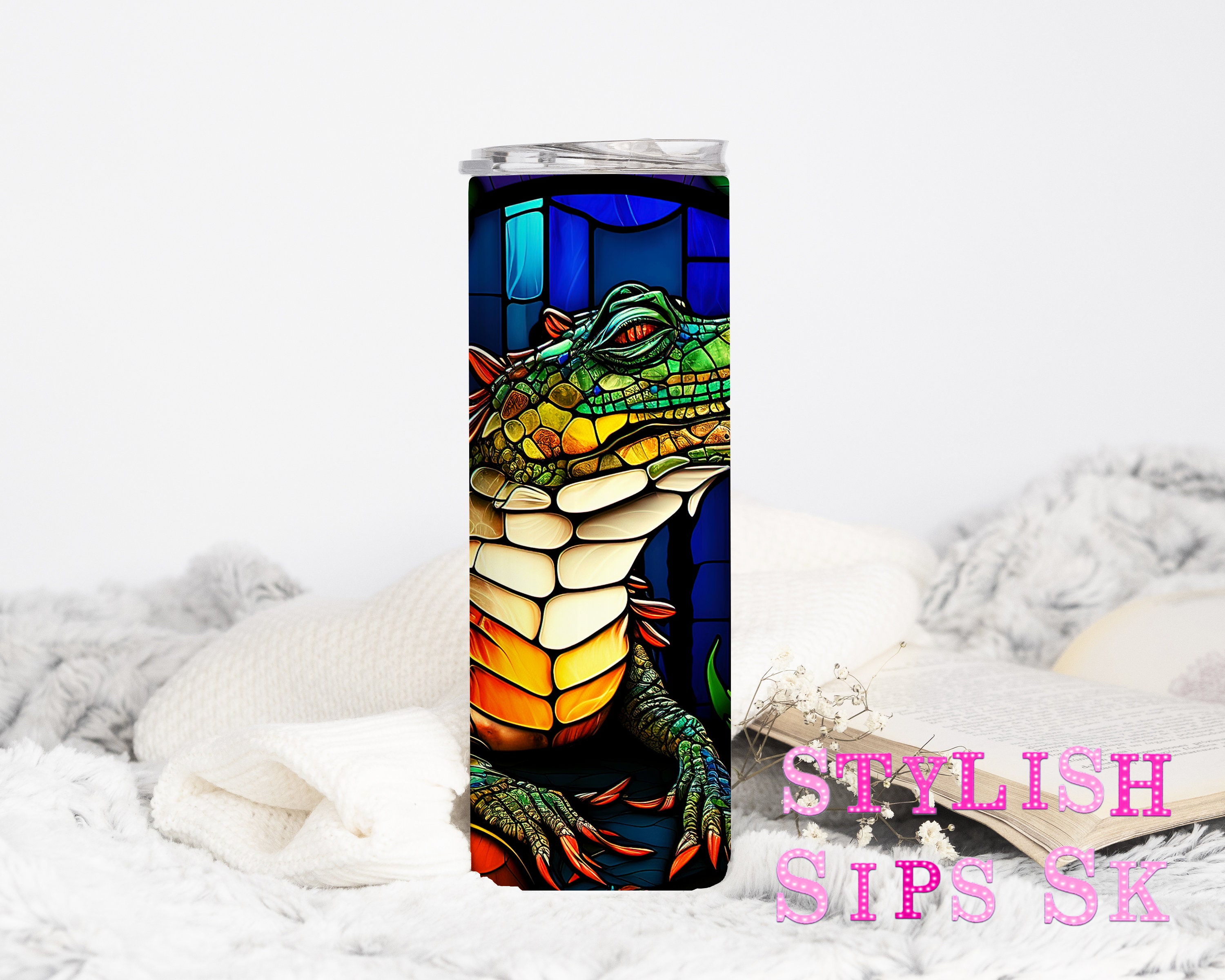 Stained Glass Alligator 20 Oz Skinny Tumbler With Straw and Lid - Etsy