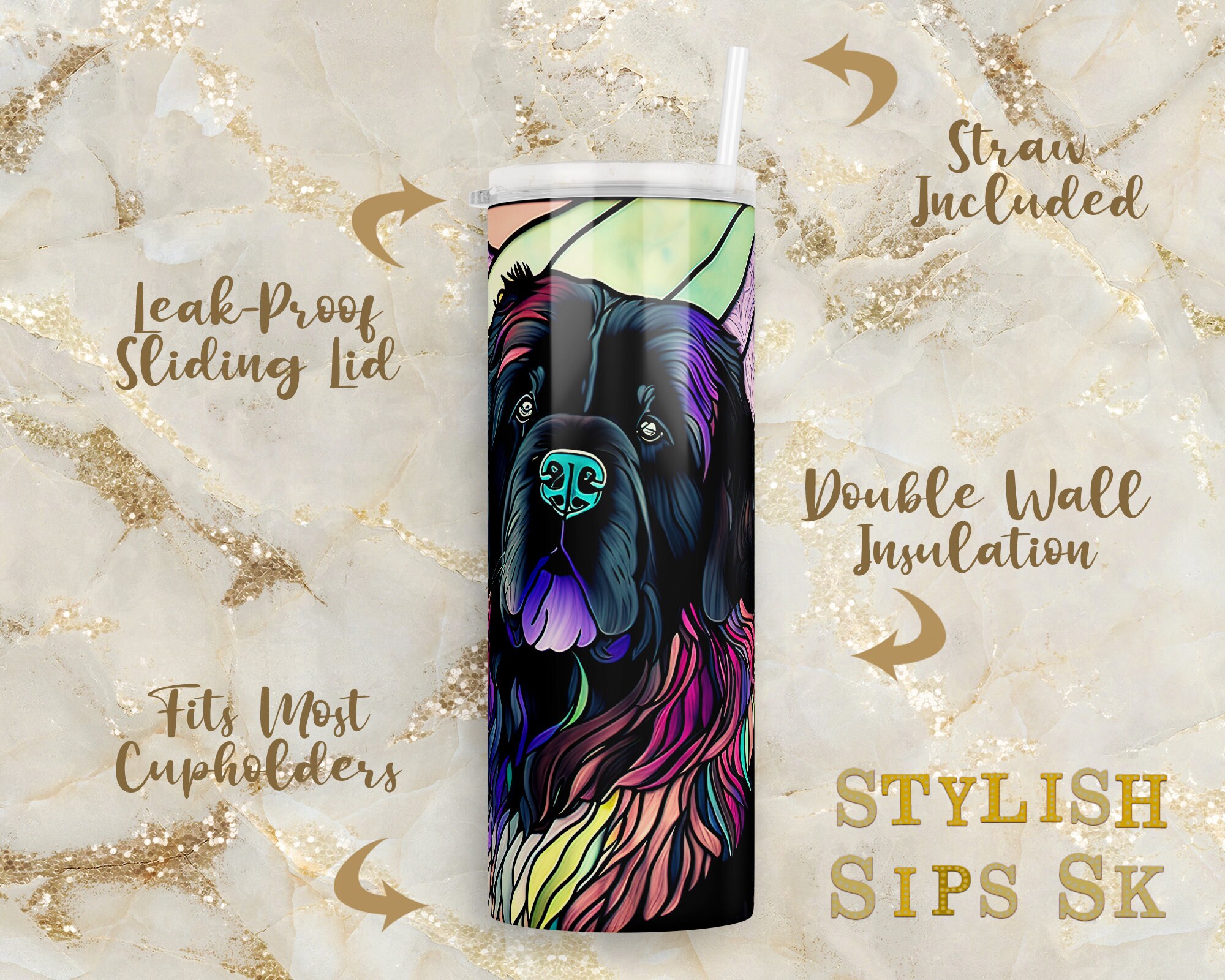 Stained Glass Newfoundland 20 Oz Skinny Tumbler With Straw and Lid - Etsy