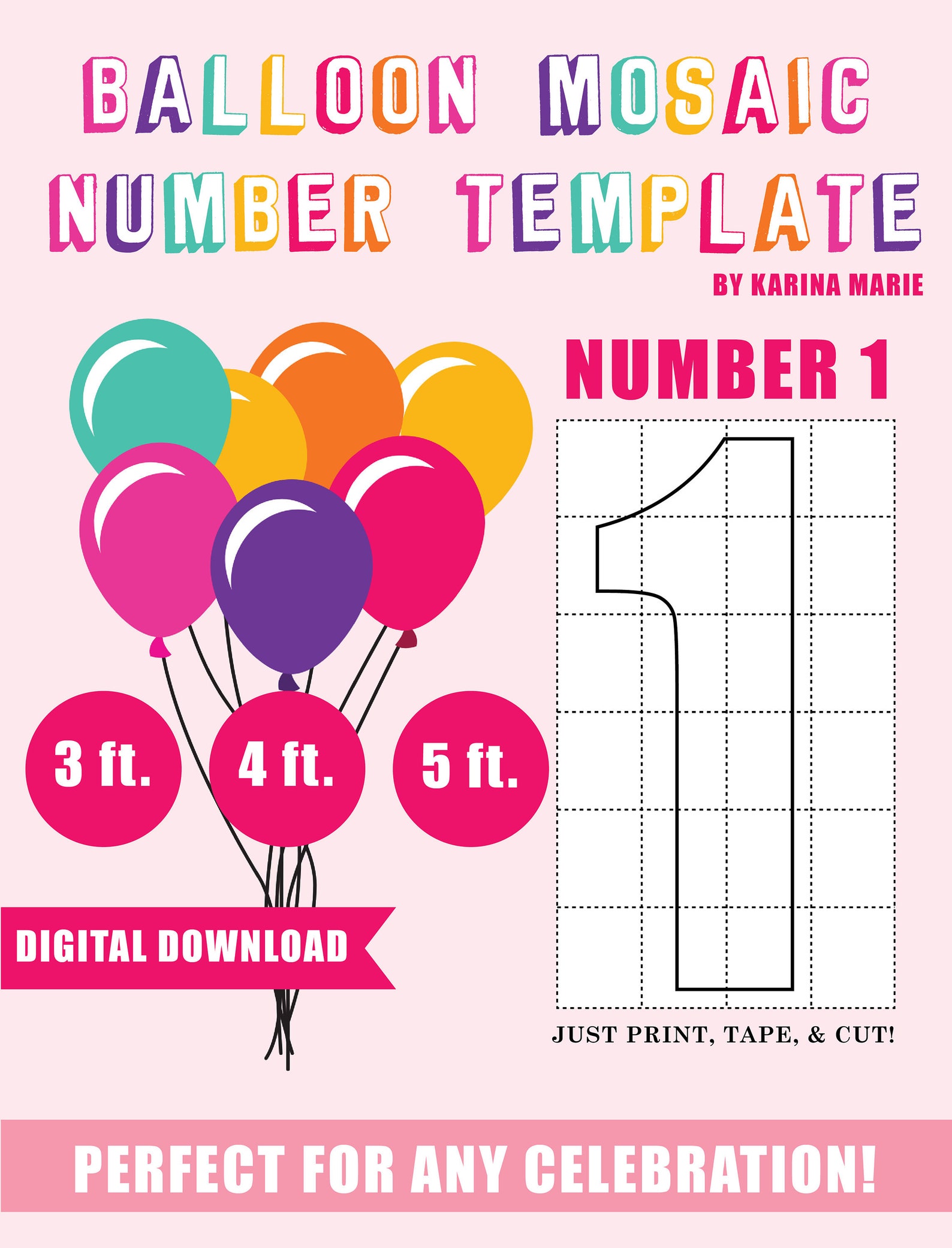  Balloon Mosaic Number Template Number 1 DIY Balloon Number Etsy