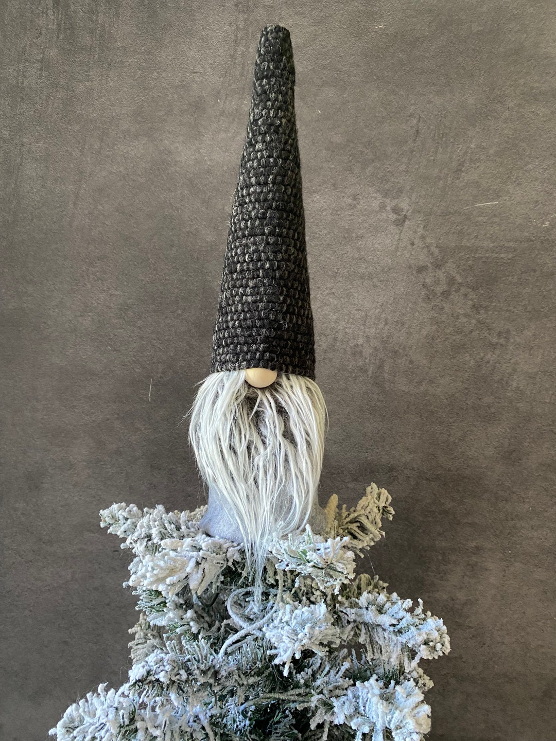 Nordic Christmas Gnome Tree Topper: Gray Wool Hat, Handmade - Etsy