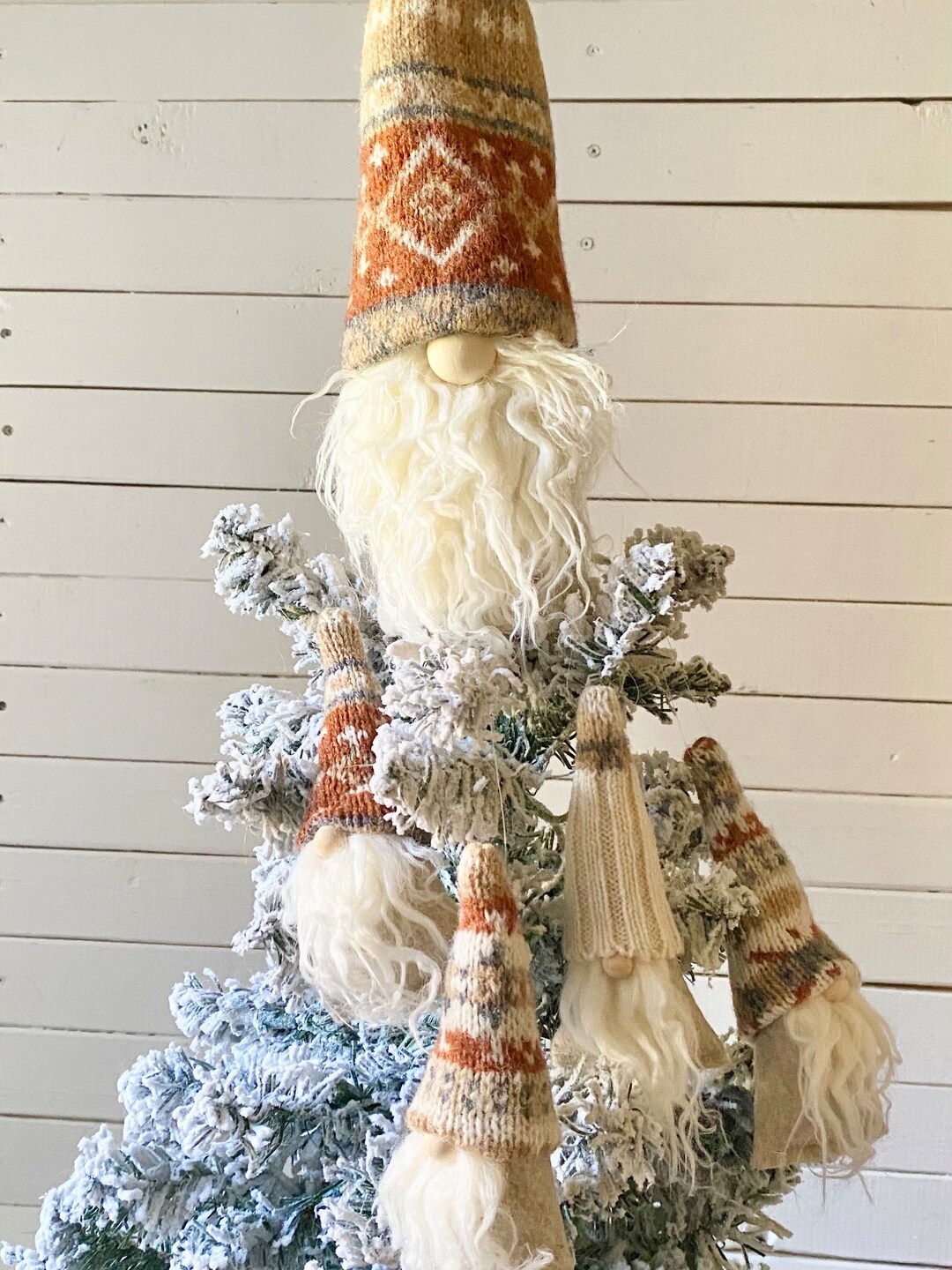 Deluxe Neutral Nordic Gnome® Tree Topper + Ornament Set - 4 Ornaments ...