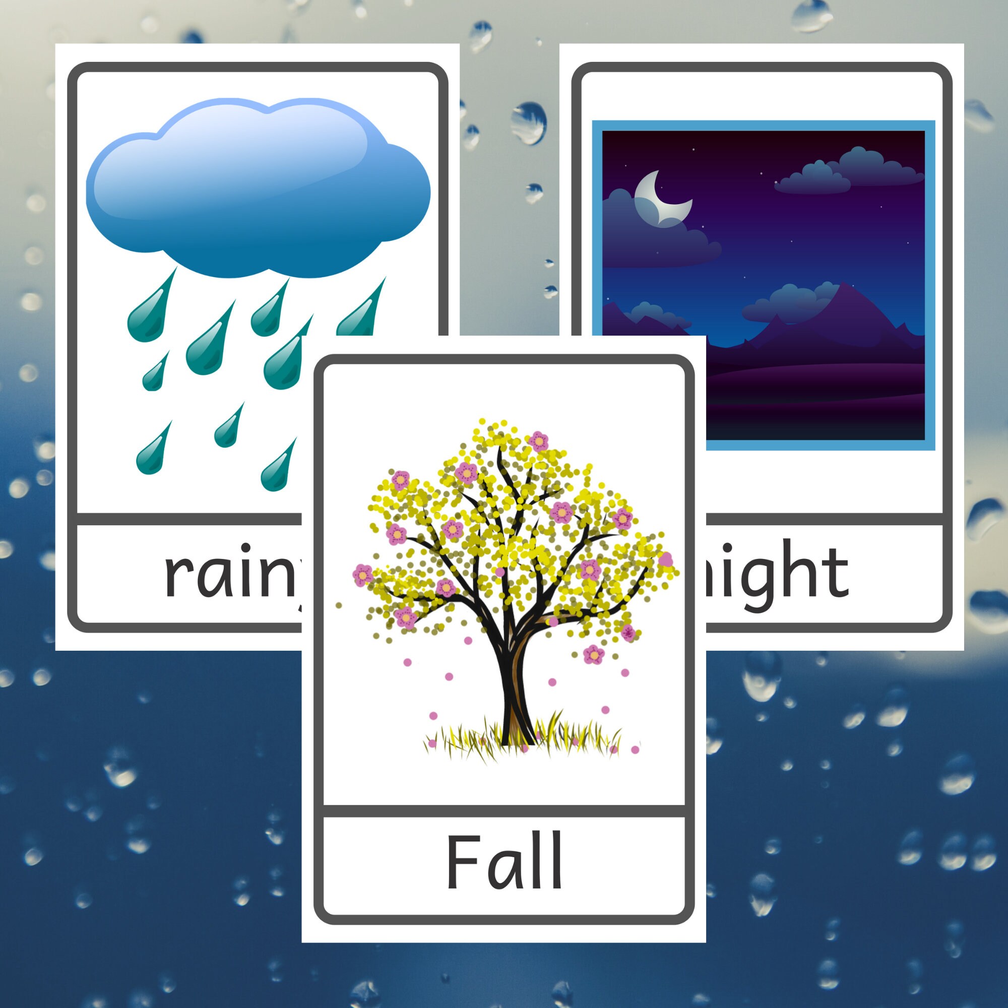 Flashcards of the Weather, Seasons, Day and Night for Teachers and ...