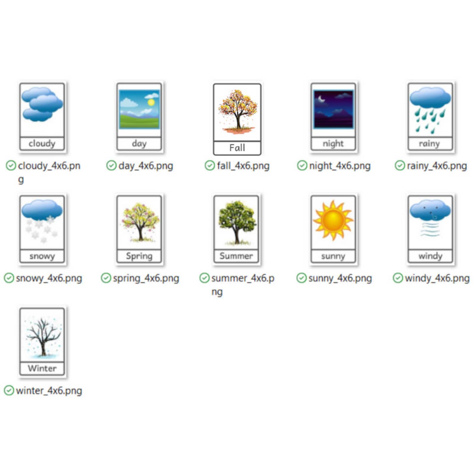 Flashcards of the Weather, Seasons, Day and Night for Teachers and ...