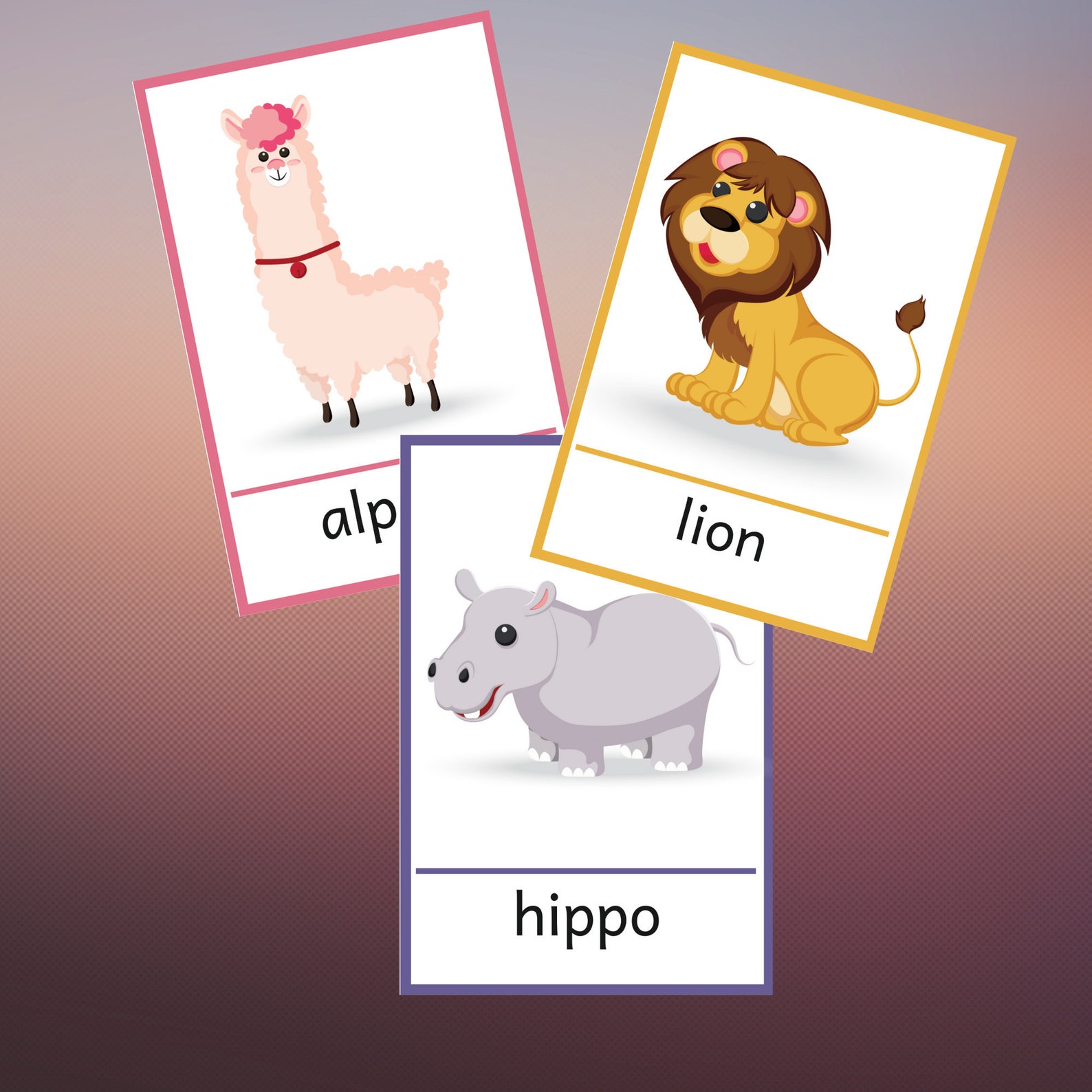 Flashcards of Animals With the Common Vowel and Consonant Sounds for ...