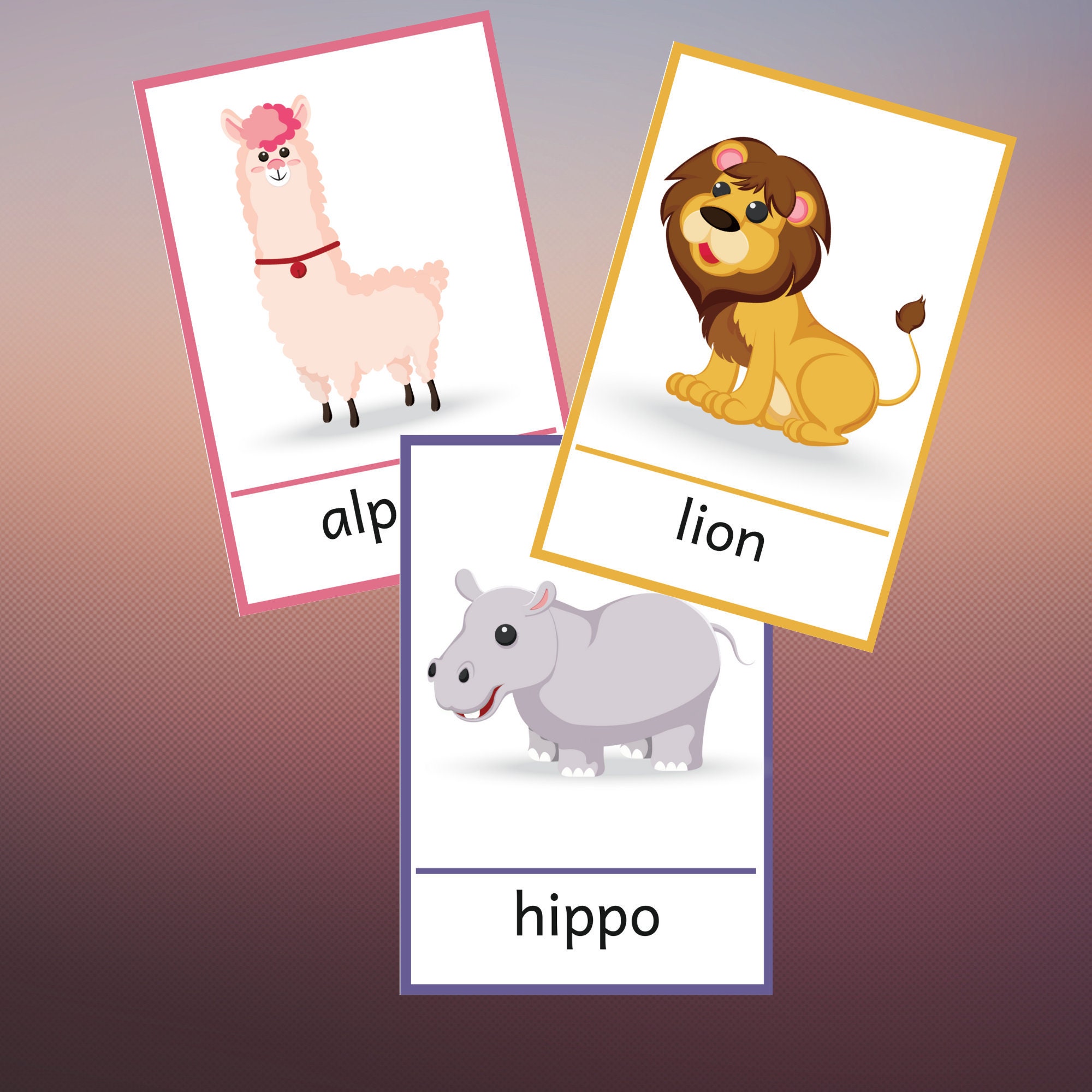 Flashcards of Animals With the Common Vowel and Consonant Sounds for ...
