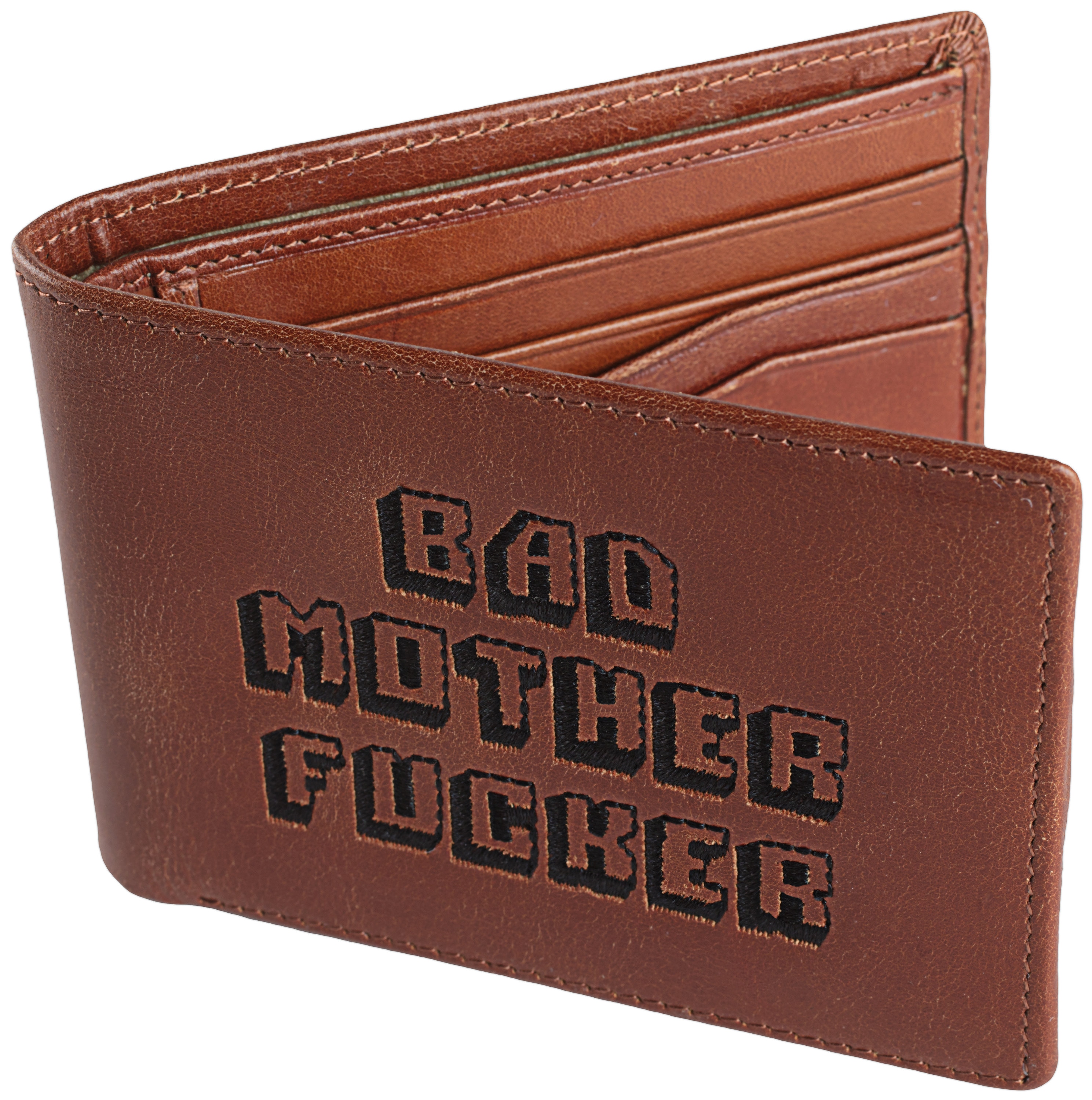 Bad Mother Fu Er Brown Embroidered Premium Leather Wallet As Seen In