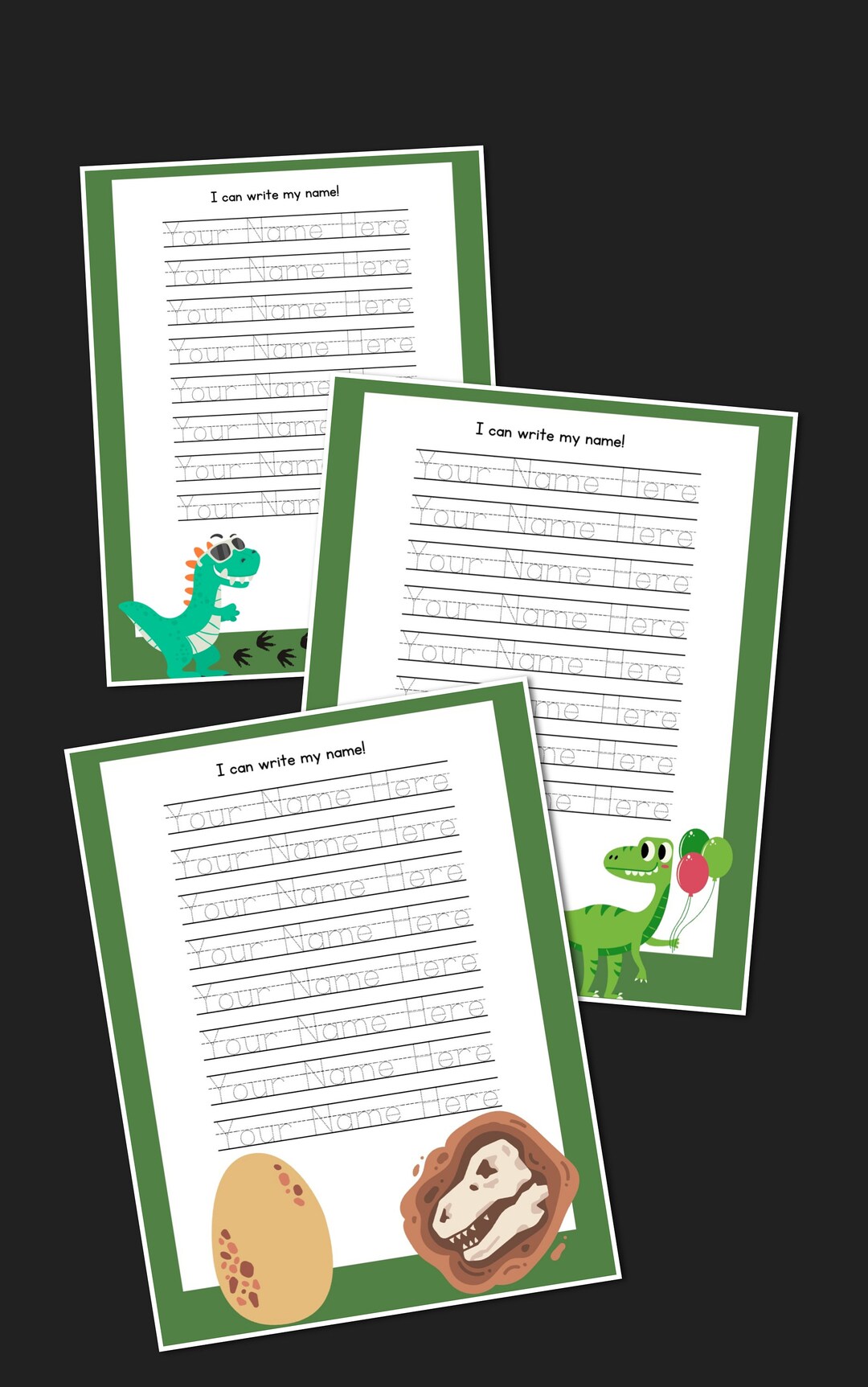 Name, Letter (A-Z) and Number (1-10) Dinosaur Tracing Worksheets ...