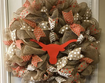 Texas Longhorn Wreath Longhorn Wreath University of Texas - Etsy