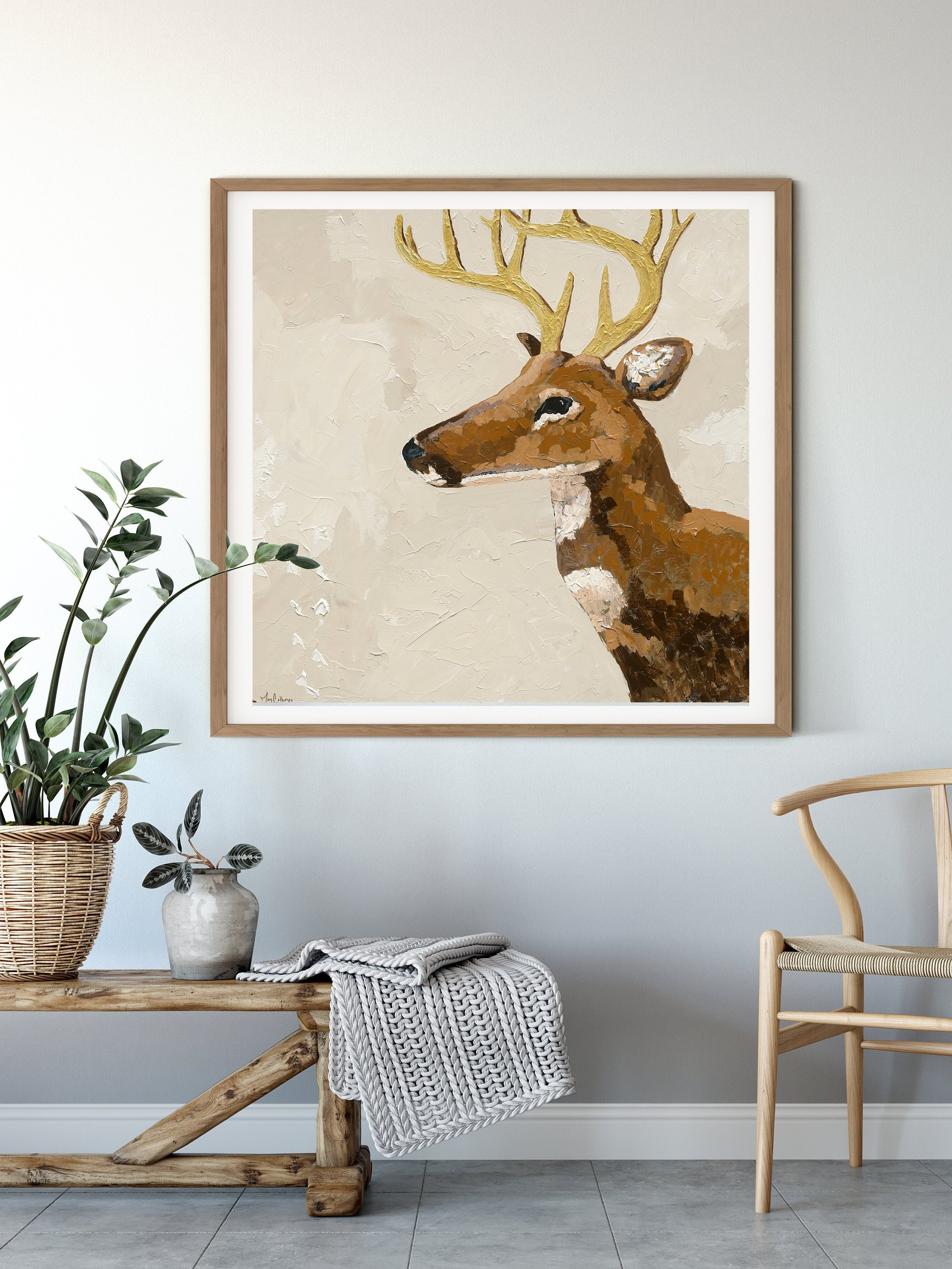 Gilded Framed Deer Painting Modern Abstract Art Living - Etsy