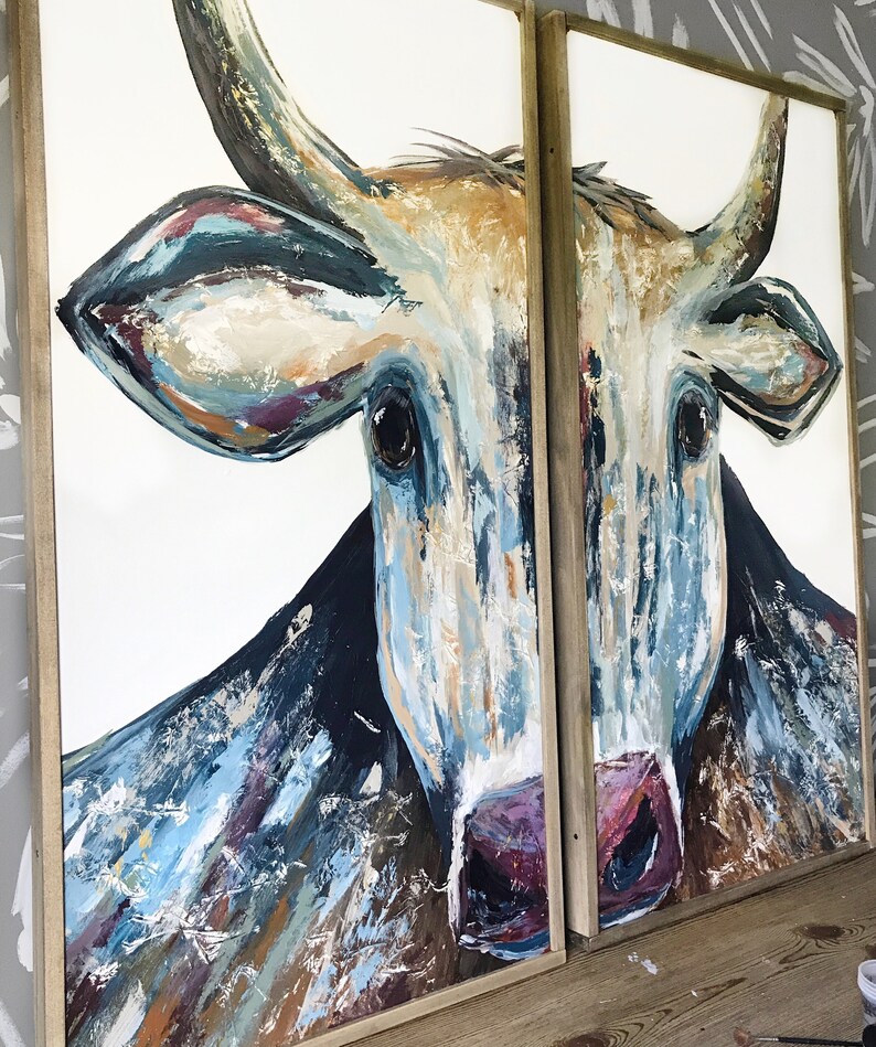 Bright Eyes Framed Cow Painting Modern Farmhouse Art - Etsy