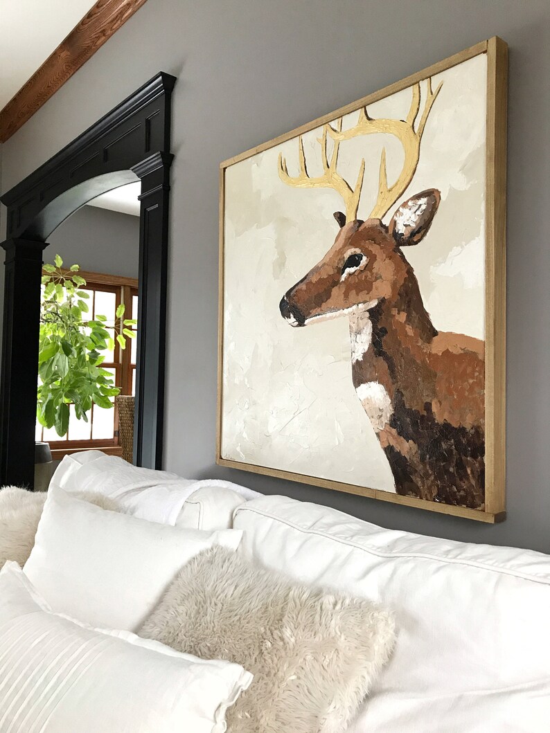 Gilded Framed Deer Painting Modern Abstract Art Living - Etsy