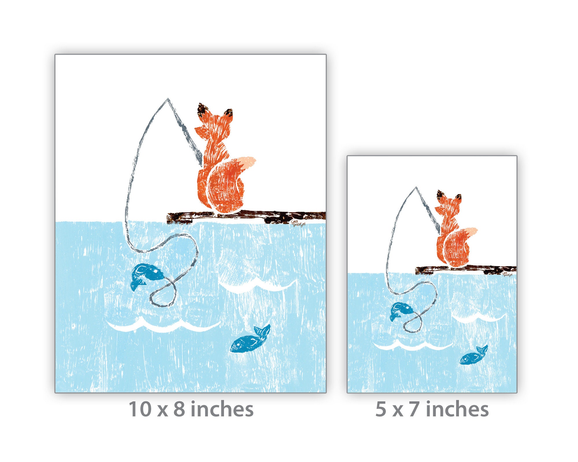 Fishing Fox Print, Whimsical Animal Art - Etsy