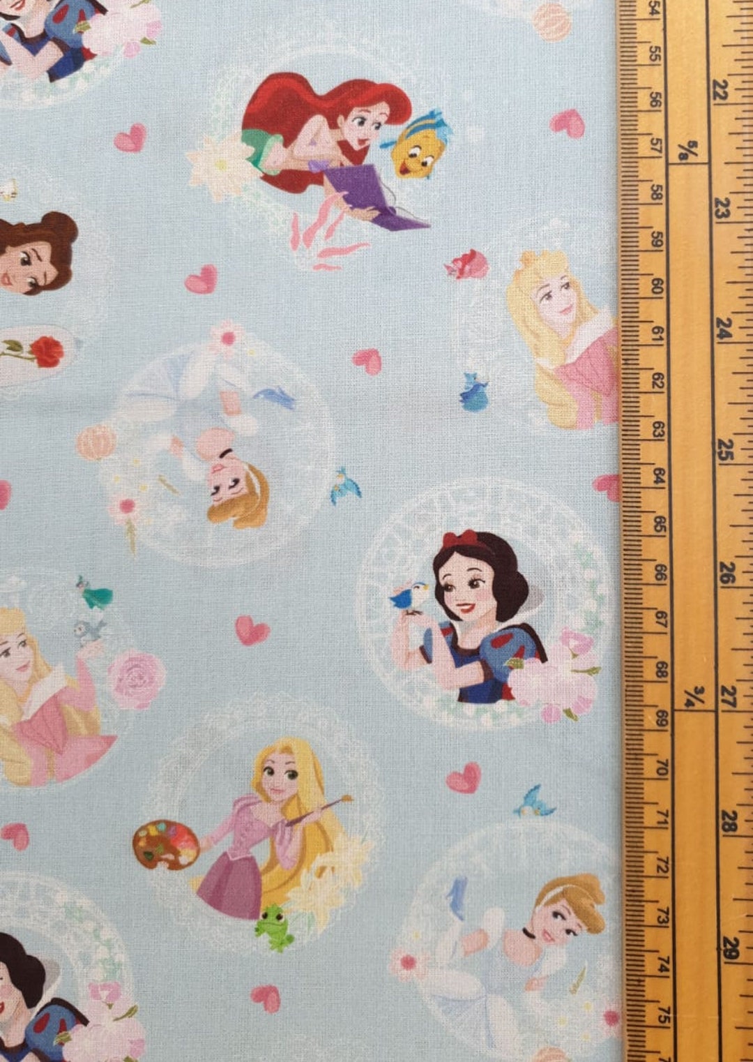 Disney Princesses Character Fabric UK 100% Cotton Sky Blue Material ...