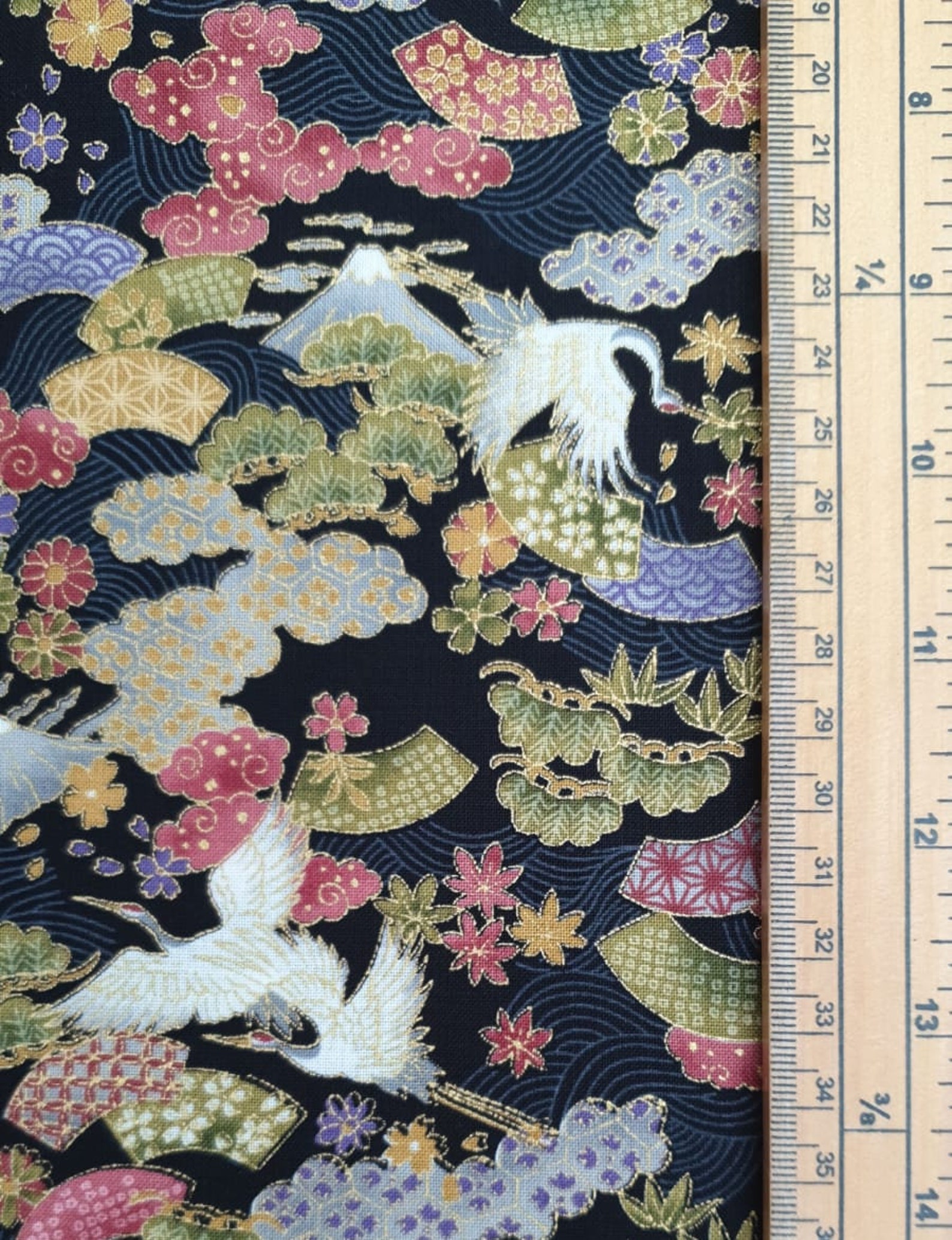 Japan Cranes Fabric 100% Cotton Material by Metre Curtains - Etsy