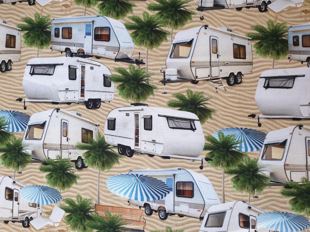 Caravan Fabric UK 100% Cotton Material Fat Quarter Patchwork Holiday ...