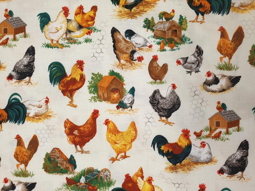Chicken Fabric UK 100% Cotton Material by Metre Patchwork Barn Animals ...