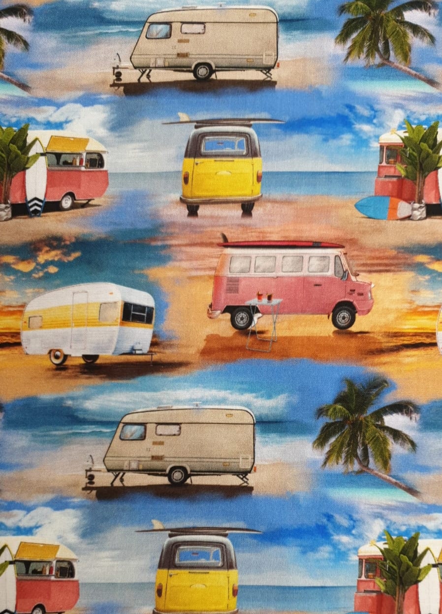 Camper Van Caravan Fabric UK 100% Cotton Material by Metre Patchwork ...