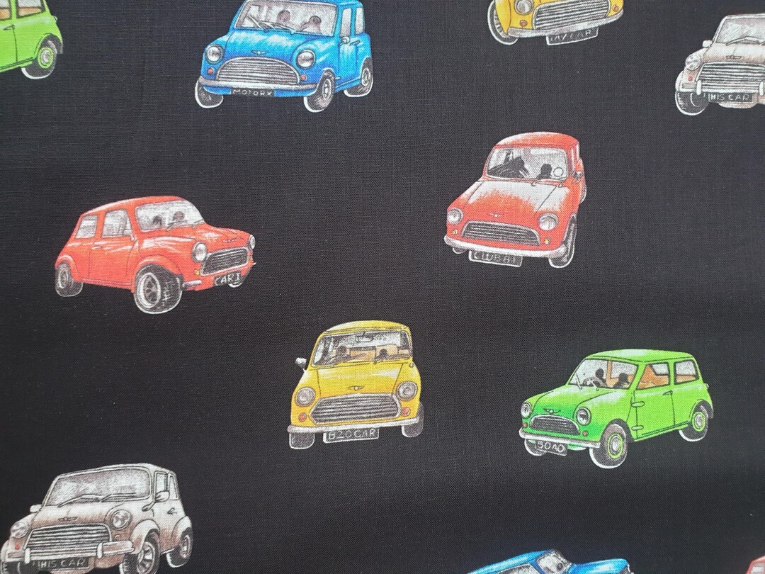 Mini Car Fabric UK 100% Cotton Material by Metre Classic Collectables ...