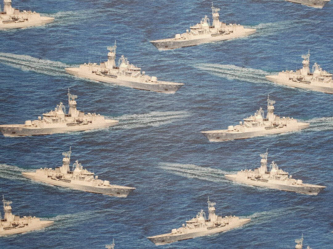 Navy Ships Fabric UK 100% Cotton Material by Metre Patchwork Battle ...