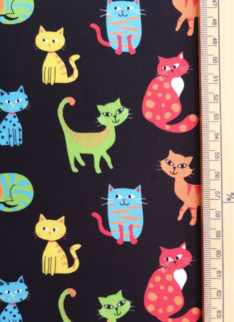 Colourful Cats Fabric UK 100% Cotton Kitty Material by Metre - Etsy