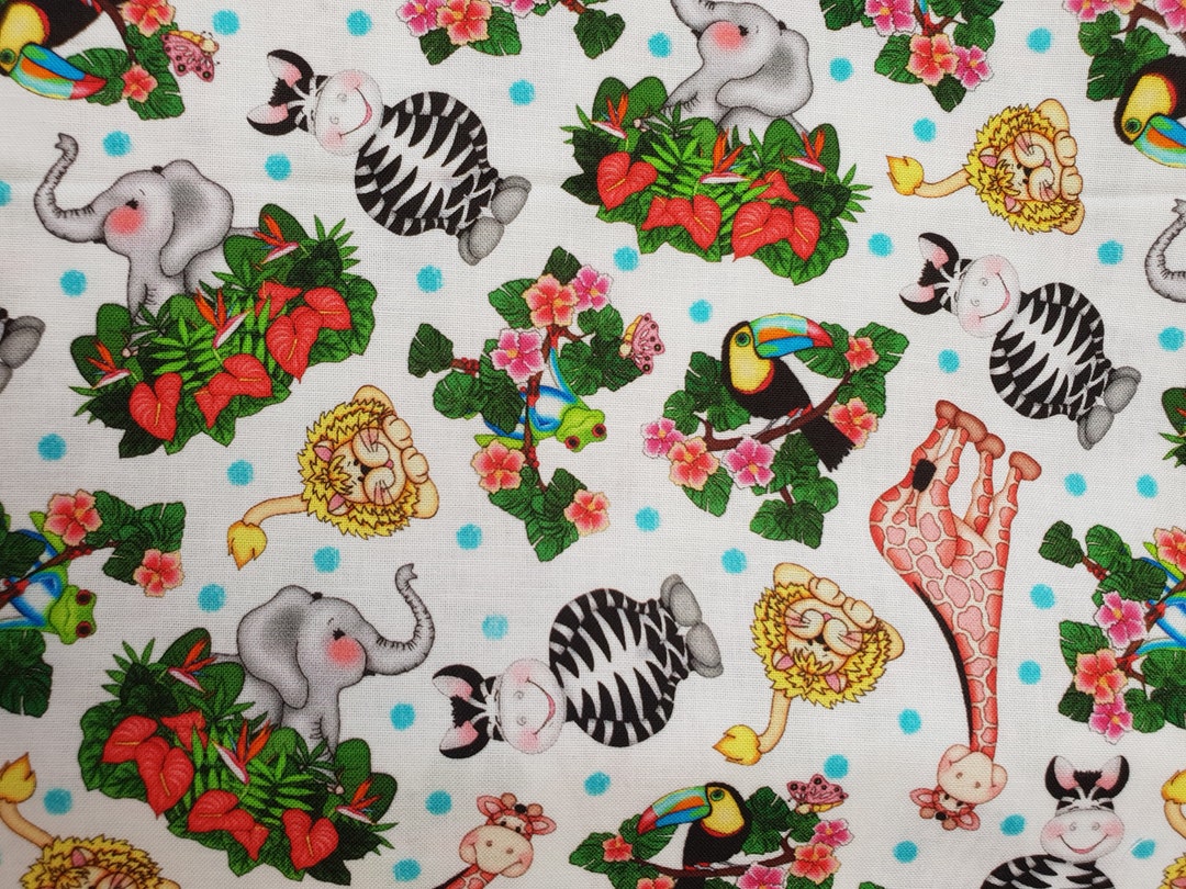 Jungle Animal Themed Fabric UK Fat Quarter 20" X 22" or 50cm X 56cm 100 ...