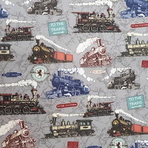 Trains Fabric UK 100% Cotton Material by Metre Patchwork Railroad ...